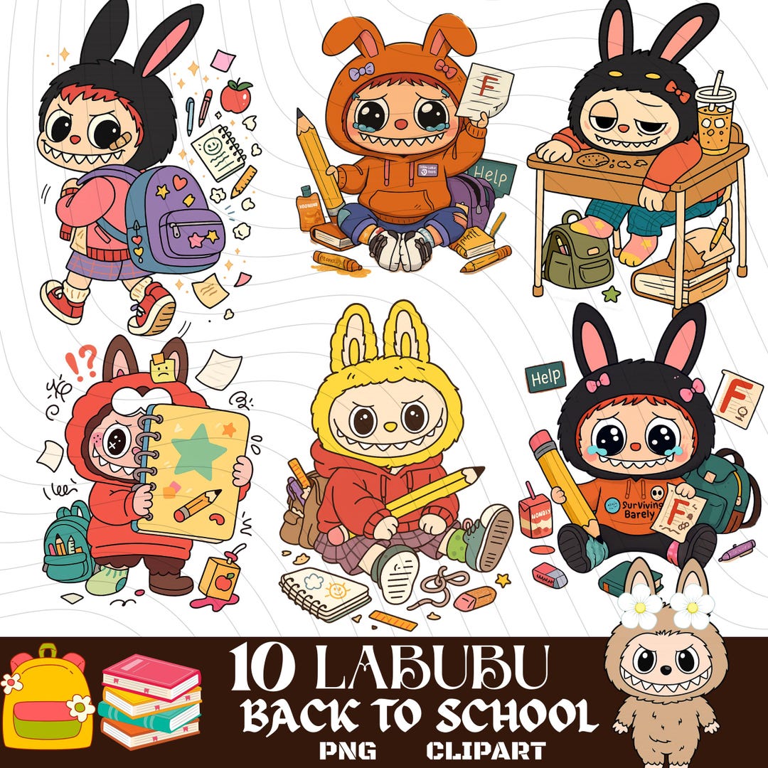 Labubu Back to School PNG Bundle | 20 Kawaii School Clipart Files ...