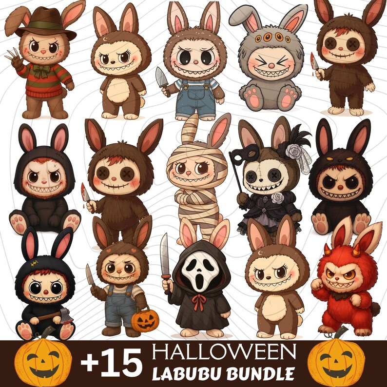 Labubu Halloween PNG Bundle – Cute Monster Doll Halloween Clipart ...