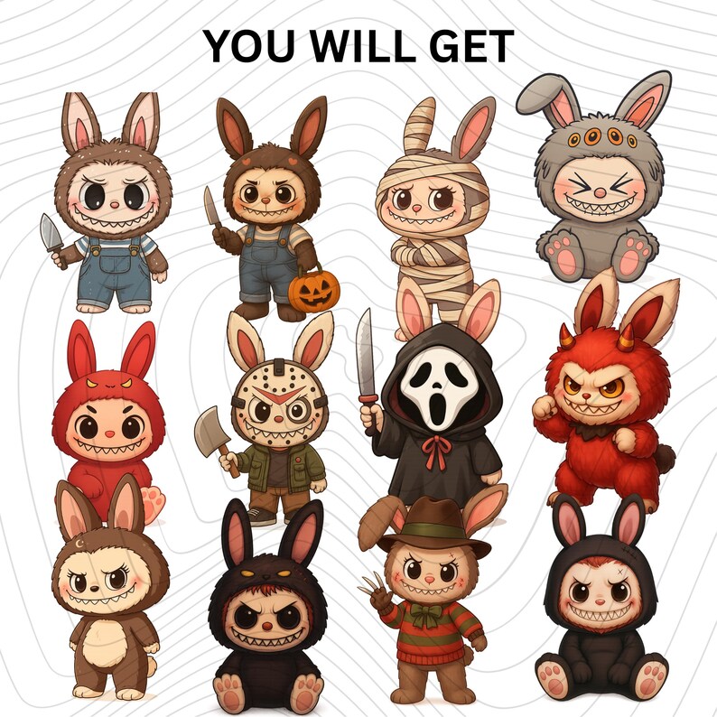 Labubu Halloween PNG Bundle – Cute Monster Doll Halloween Clipart ...