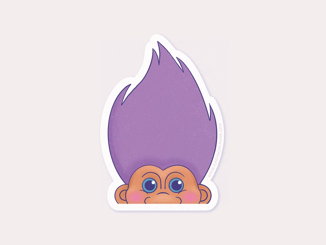 Purple Troll Doll Vinyl Sticker, Nostalgic Toy Decal for Laptop or ...