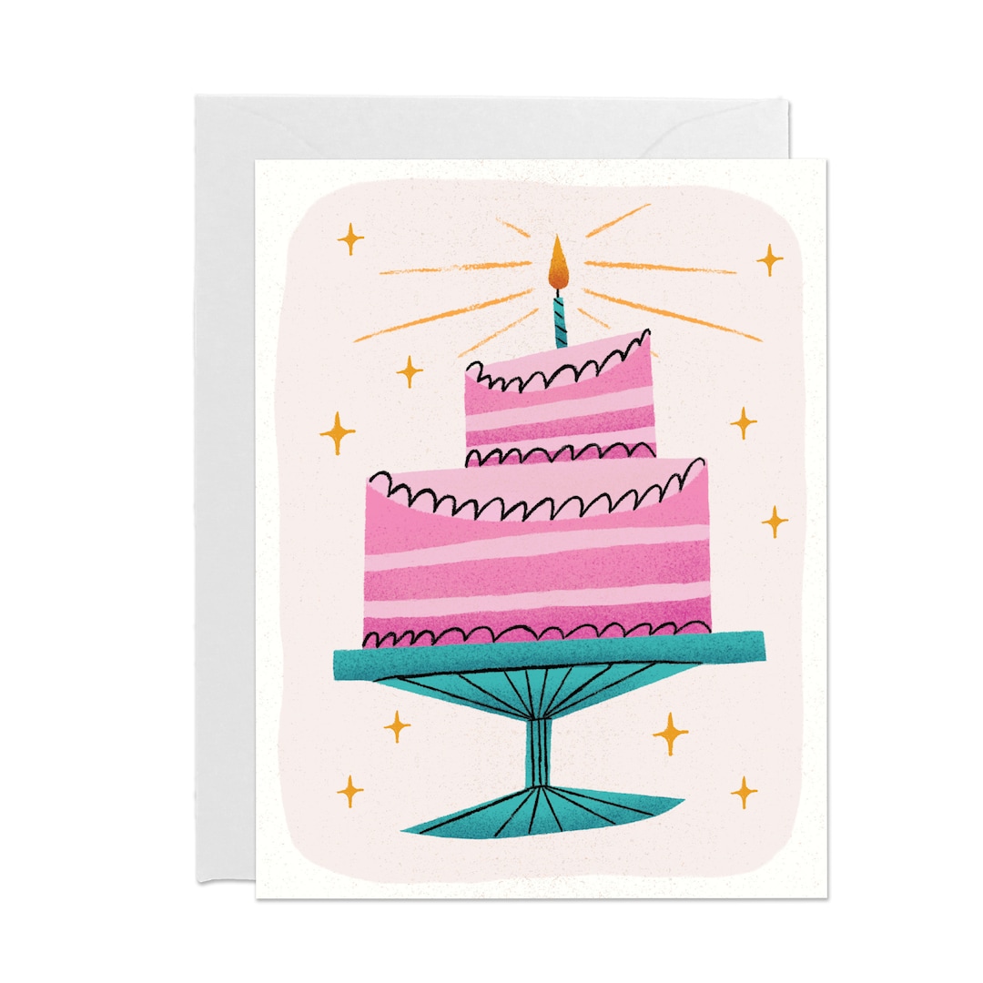 Tiered Cake Card, Pink Birthday Cake Greeting Card, Celebration Wedding ...