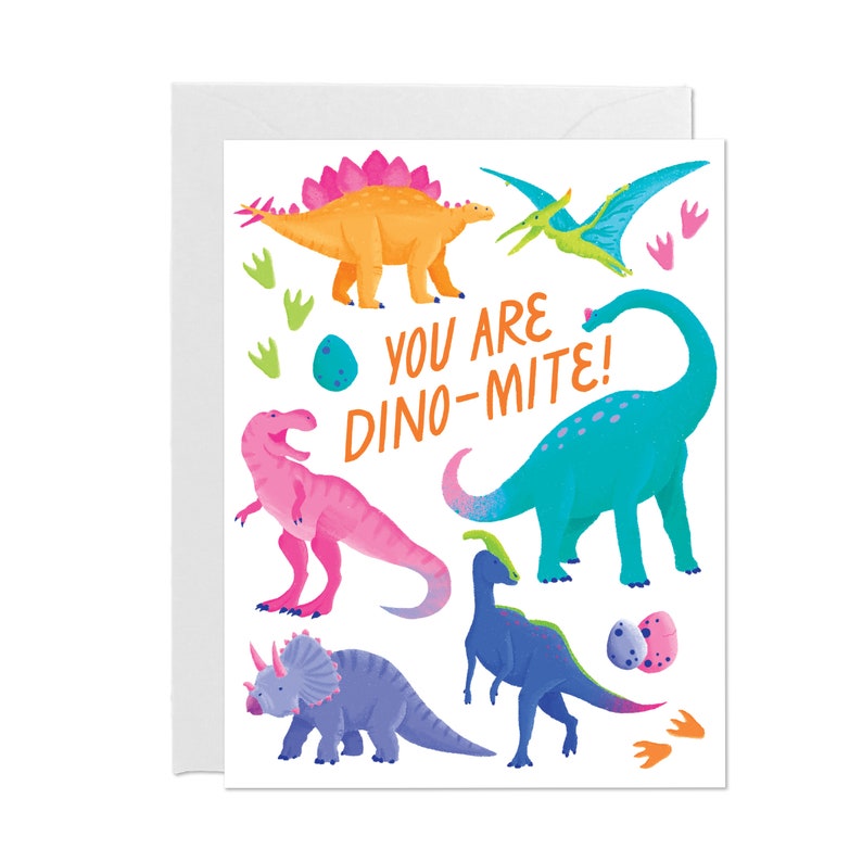 Rainbow Dinosaurs Card, You Are Dino-mite Greeting Card, Colorful Snail ...
