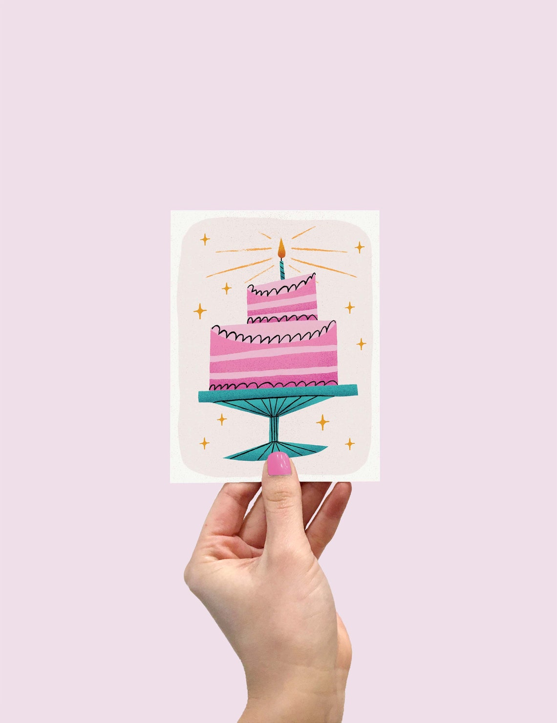 Tiered Cake Card, Pink Birthday Cake Greeting Card, Celebration Wedding ...