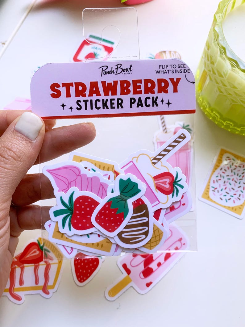 Strawberry Sticker Pack, Cute Strawberry Foods Glossy Stickers, Planner ...