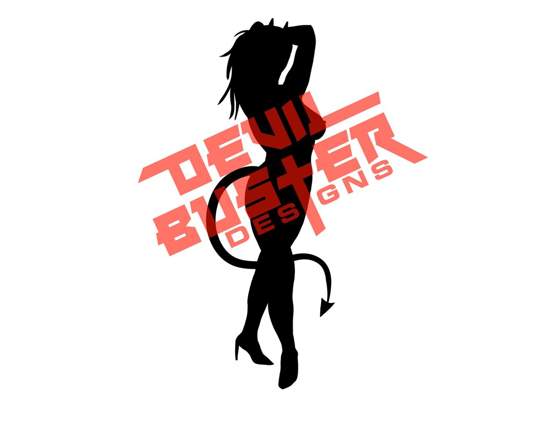 SVG Silhouette Demon Girl Standing in Heels Posing With Hands in Hair ...