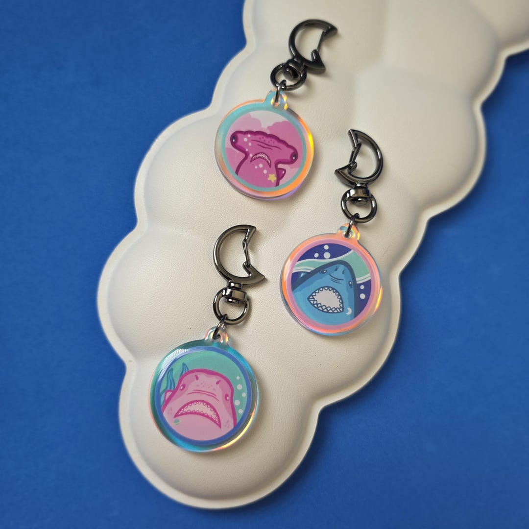 Shark Lil Cuties Acrylic Keychains | 1" | Epoxy | Rainbow Effect ...