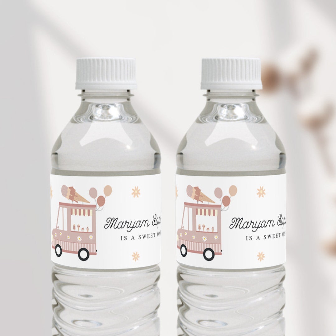 Editable Boho Ice Cream Truck Daisy Birthday Bottle Label - Etsy