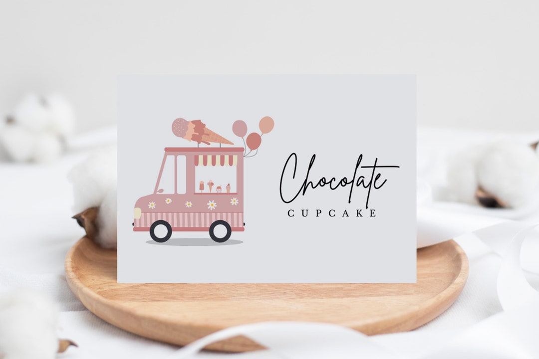 Editable Ice Cream Truck Boho Food Label Tent Daisy Birthday - Etsy