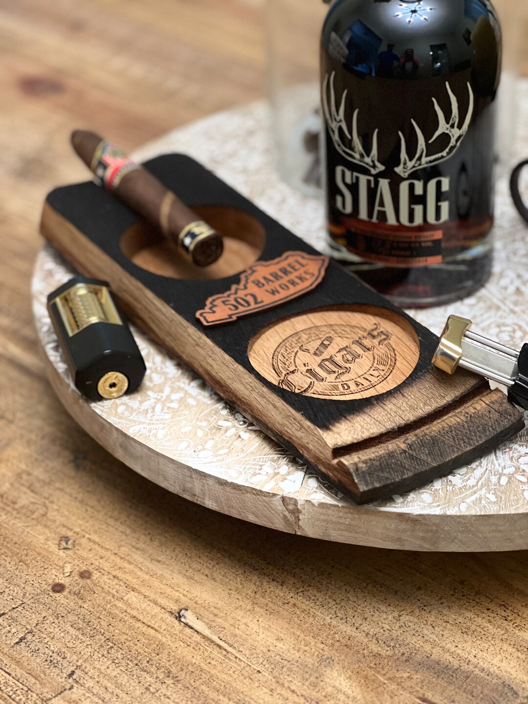Bourbon Barrel Stave Cigar Ashtray/coaster, Monogram, Groomsmen-gift ...