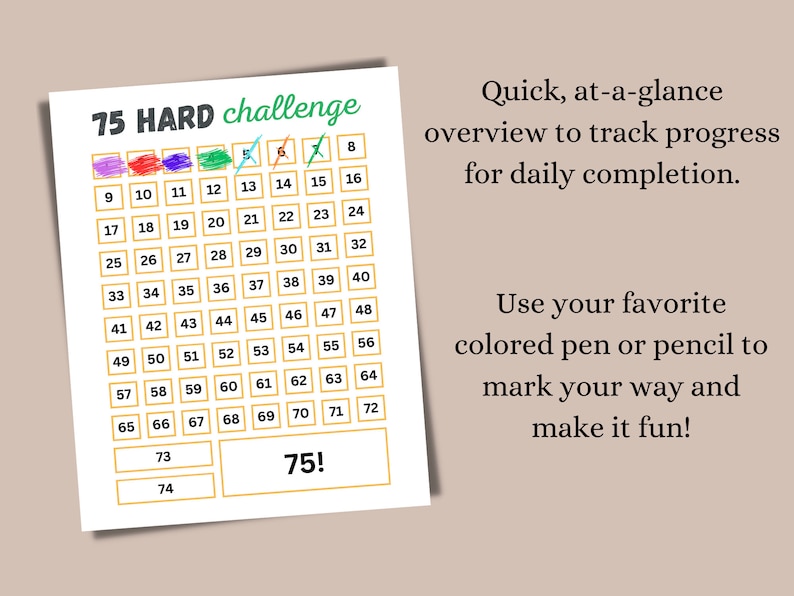 75 Hard Challenge Daily Progress Tracker 75hard Downloadable - Etsy