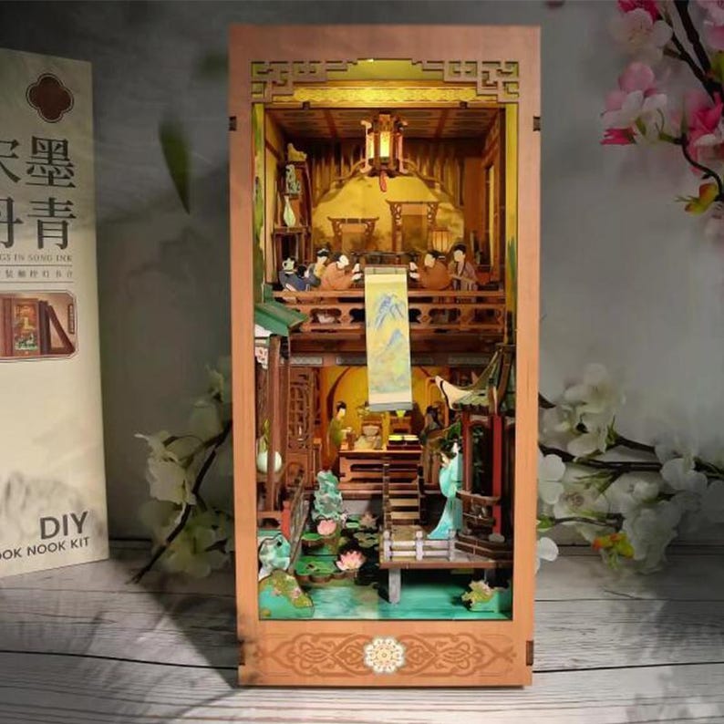 DIY Wooden Song Dynasty Book Nook Kit, Bookshelf Insert, Miniature ...