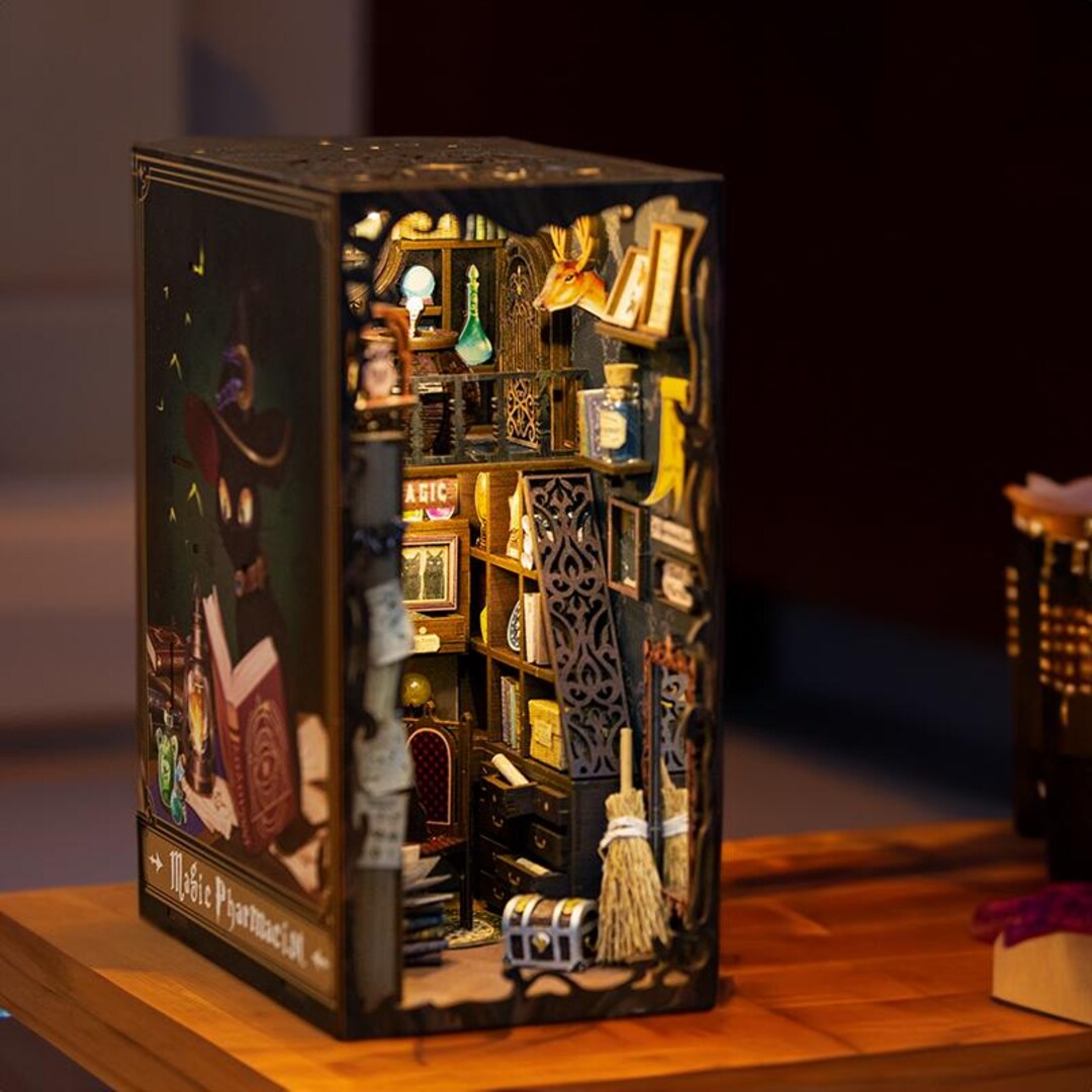 Book Nook Kit, DIY Miniature House, Bookend Gift, Whimsical Cat Study ...