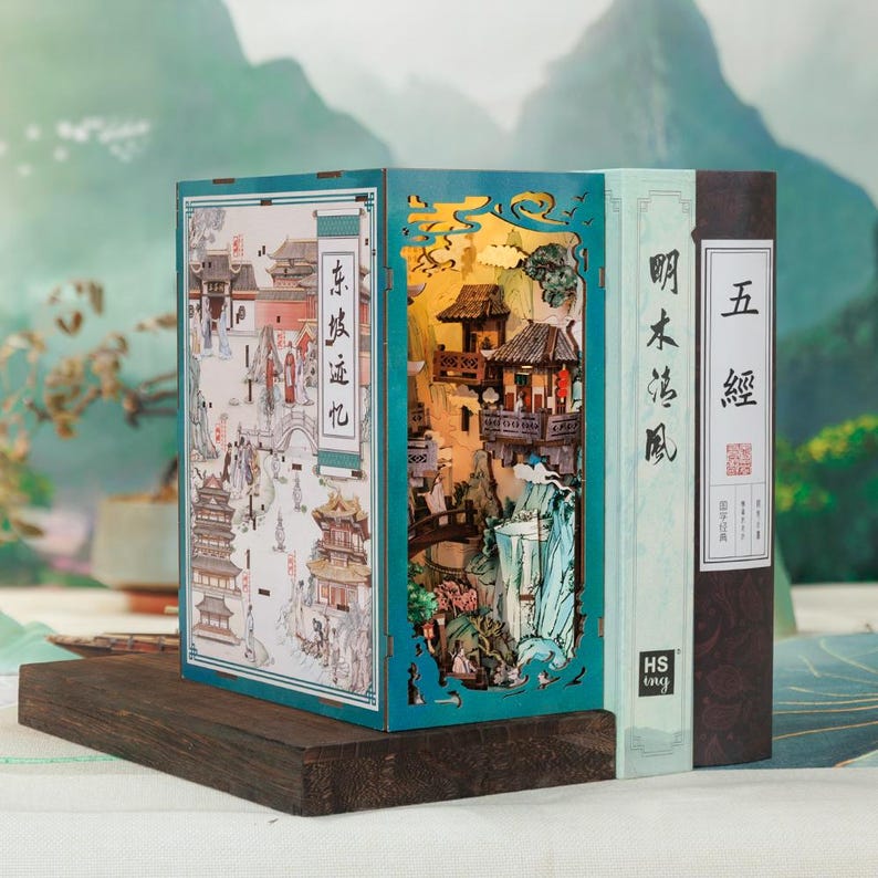 Book Nook Kit, DIY Chinese Style Dollhouse, Touch Light & Dust Cover ...