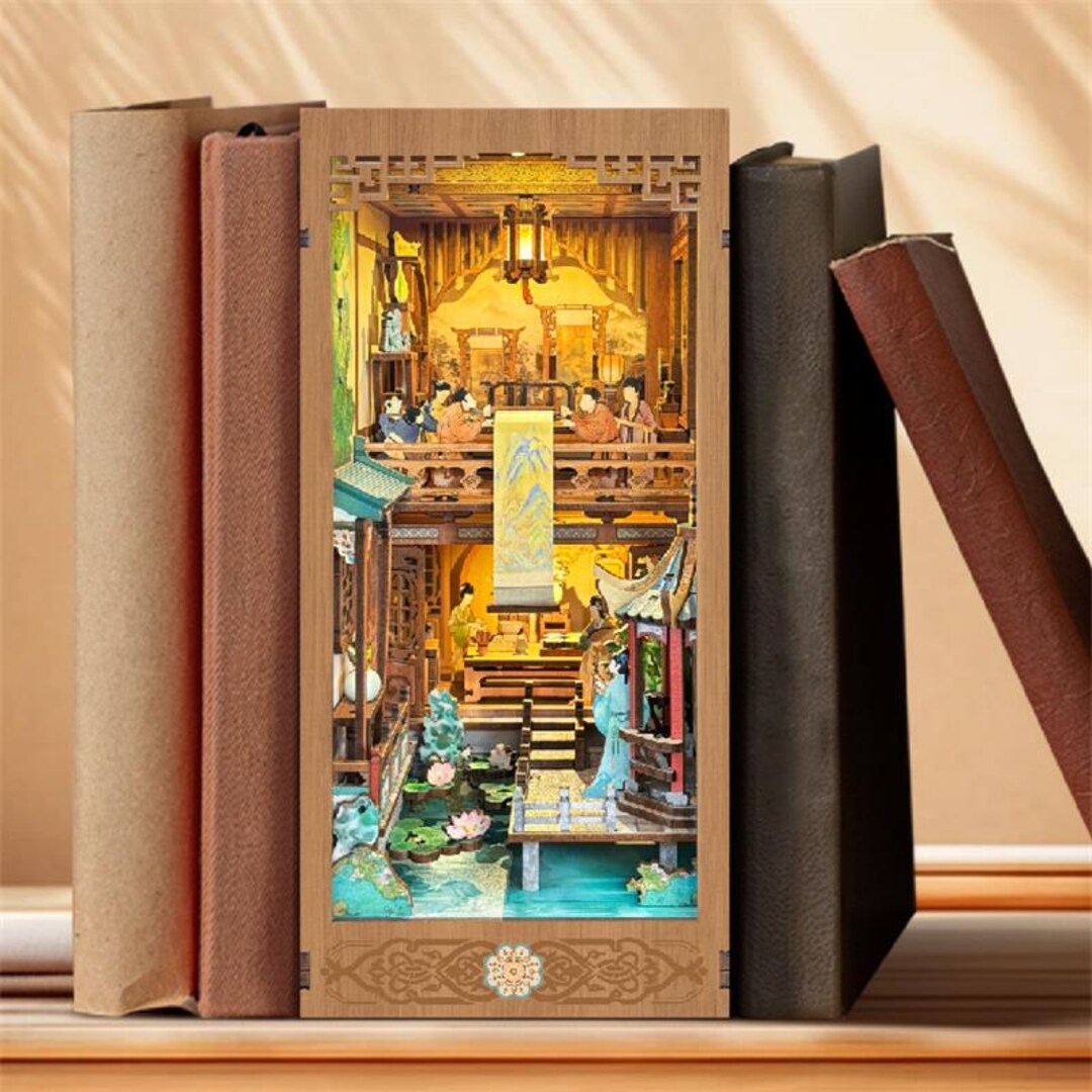 DIY Wooden Song Dynasty Book Nook Kit, Bookshelf Insert, Miniature ...