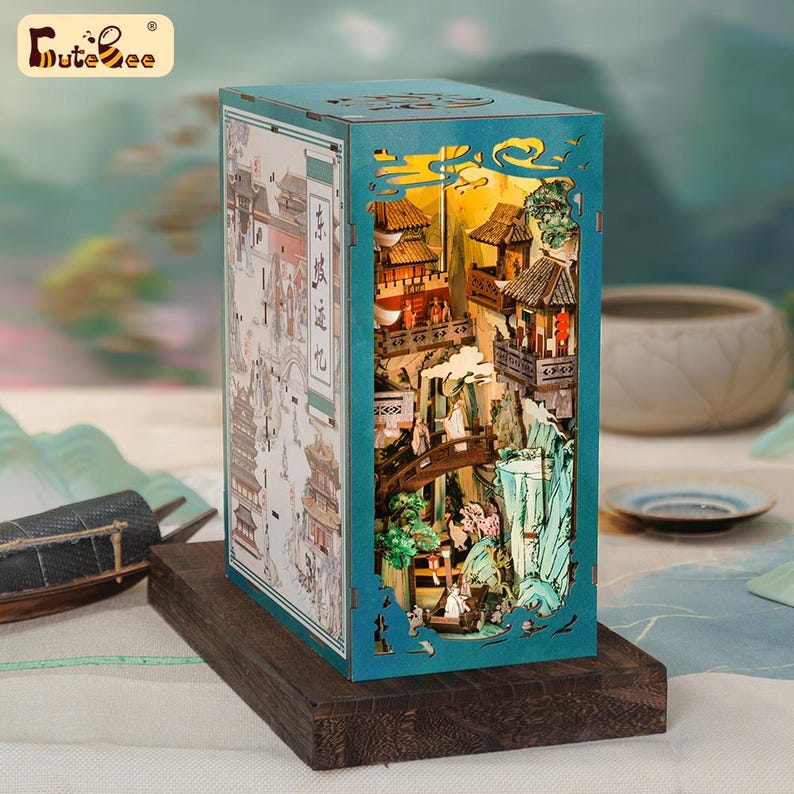 Book Nook Kit, DIY Chinese Style Dollhouse, Touch Light & Dust Cover ...
