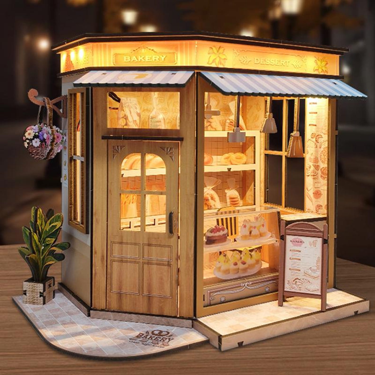 DIY Wooden Bakery House Miniature Kit, Miniature Cottage, Dollhouse ...
