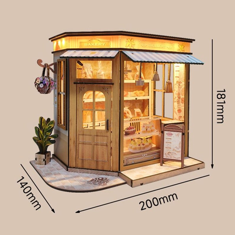 DIY Wooden Bakery House Miniature Kit, Miniature Cottage, Dollhouse ...