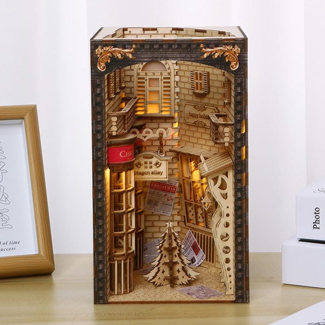 Wooden Book Nook Kit, Christmas Book Nook, DIY Miniature Kit, Magical ...