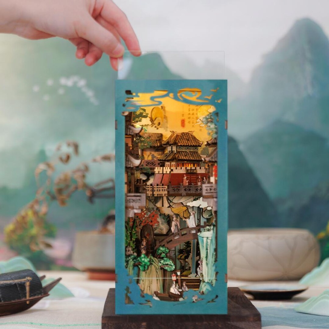 Book Nook Kit, DIY Chinese Style Dollhouse, Touch Light & Dust Cover ...
