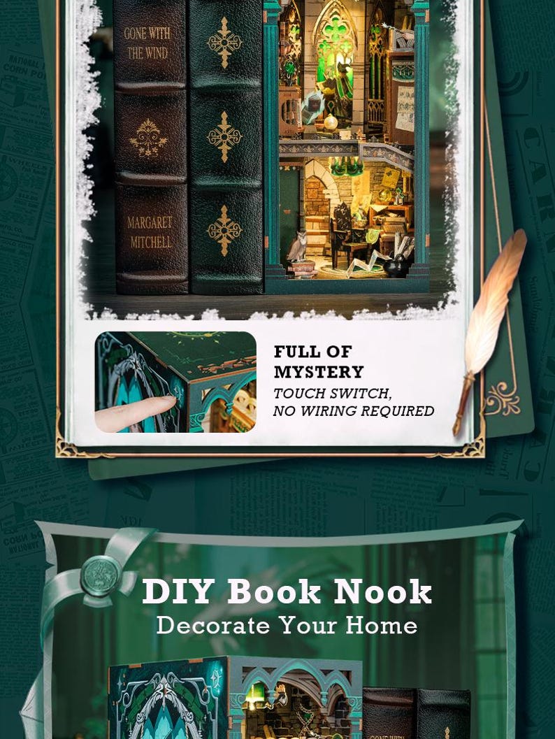 Common Room Book Nook Kit, DIY Wizard Decor, Light & Dust Cover, Magic ...