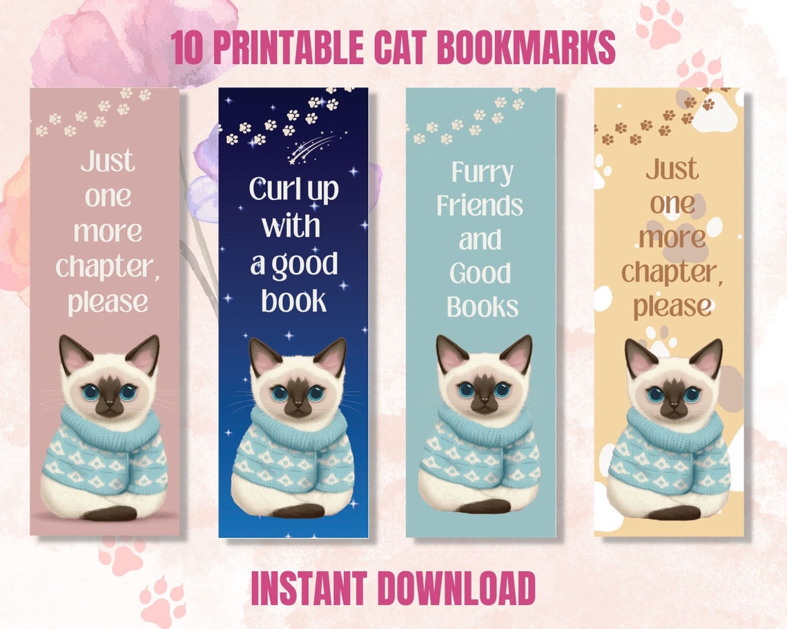 Cat Bookmark Printable, Printable Cat Bookmark Digital Download ...