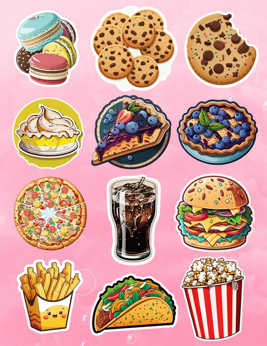 Digital Cute Food Sticker Set: 26 Adorable Pngs for Your Creative ...