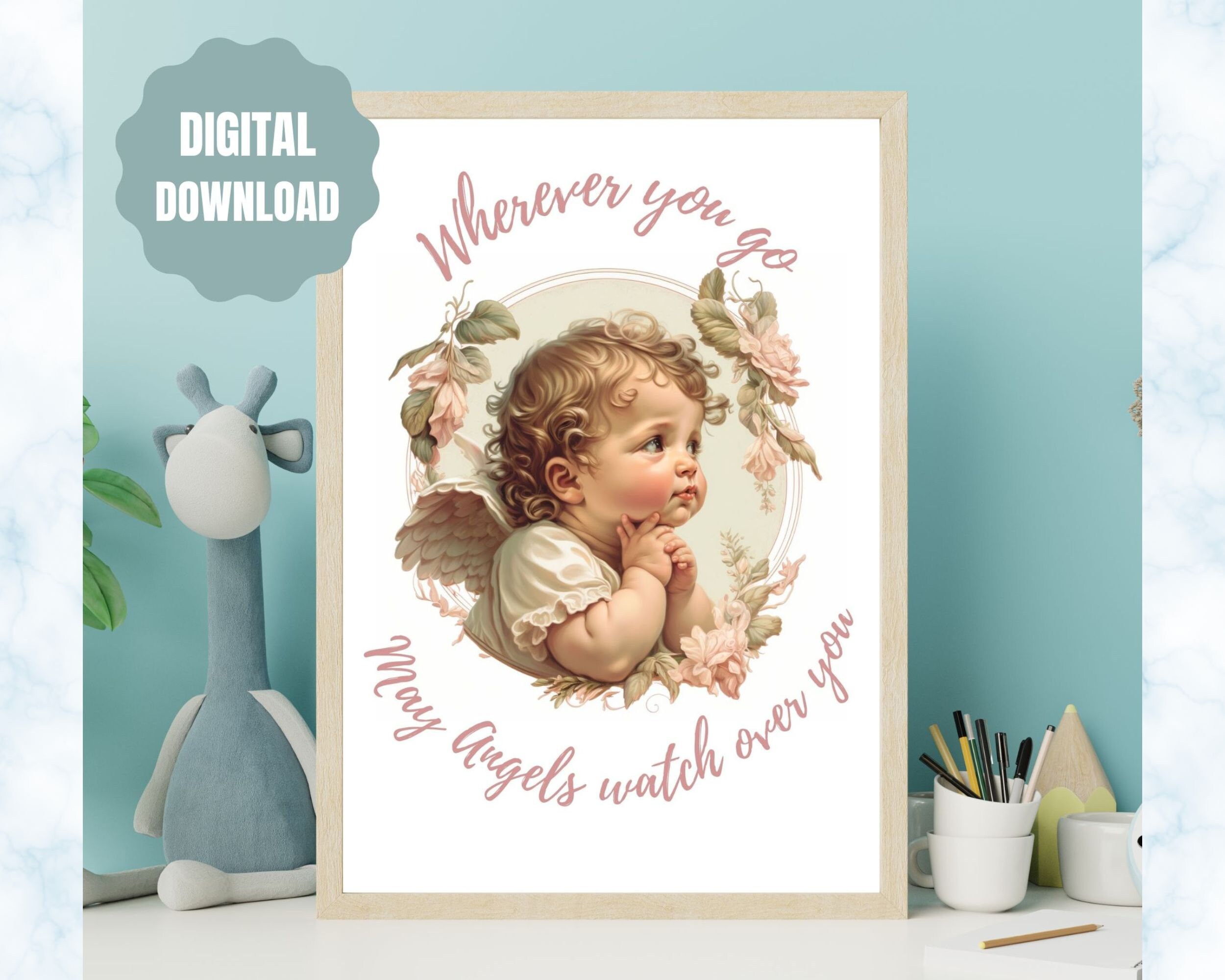 Guardian Angel Wall Art Printable, Baby Nursery Decor, Guardian Angel ...