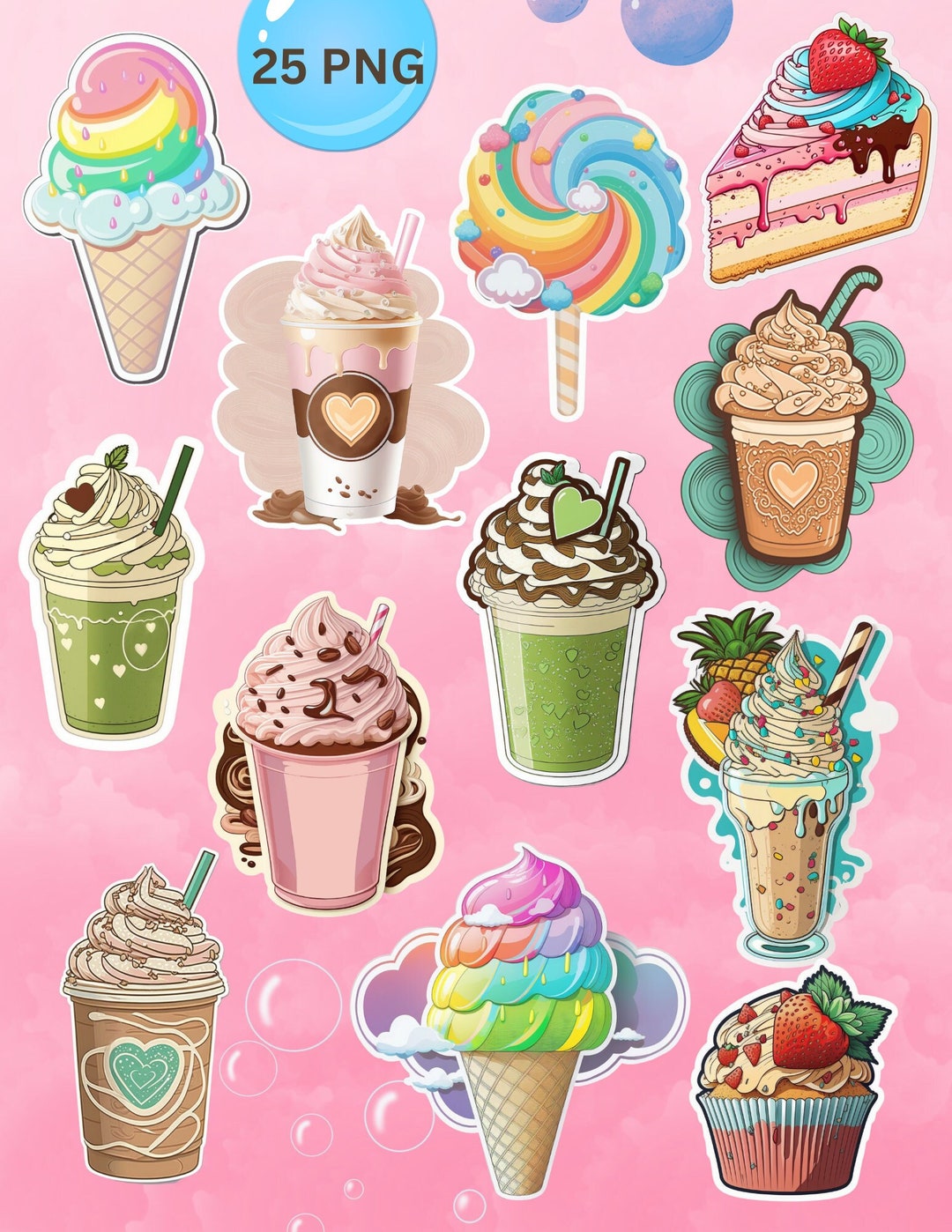 Digital Cute Food Sticker Set: 25 Adorable Pngs for Your Creative ...