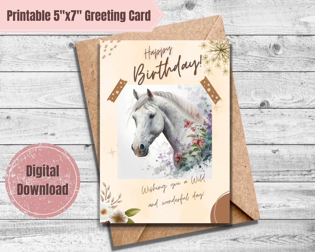 Printable Horse Happy Birthday Card - Instant Digital Download, Horse ...
