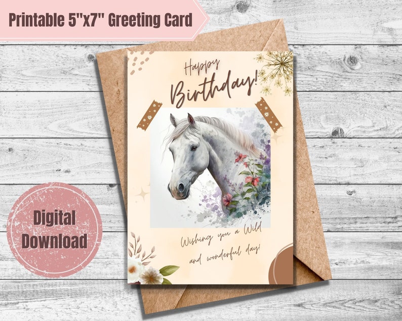 Printable Horse Happy Birthday Card - Instant Digital Download, Horse ...