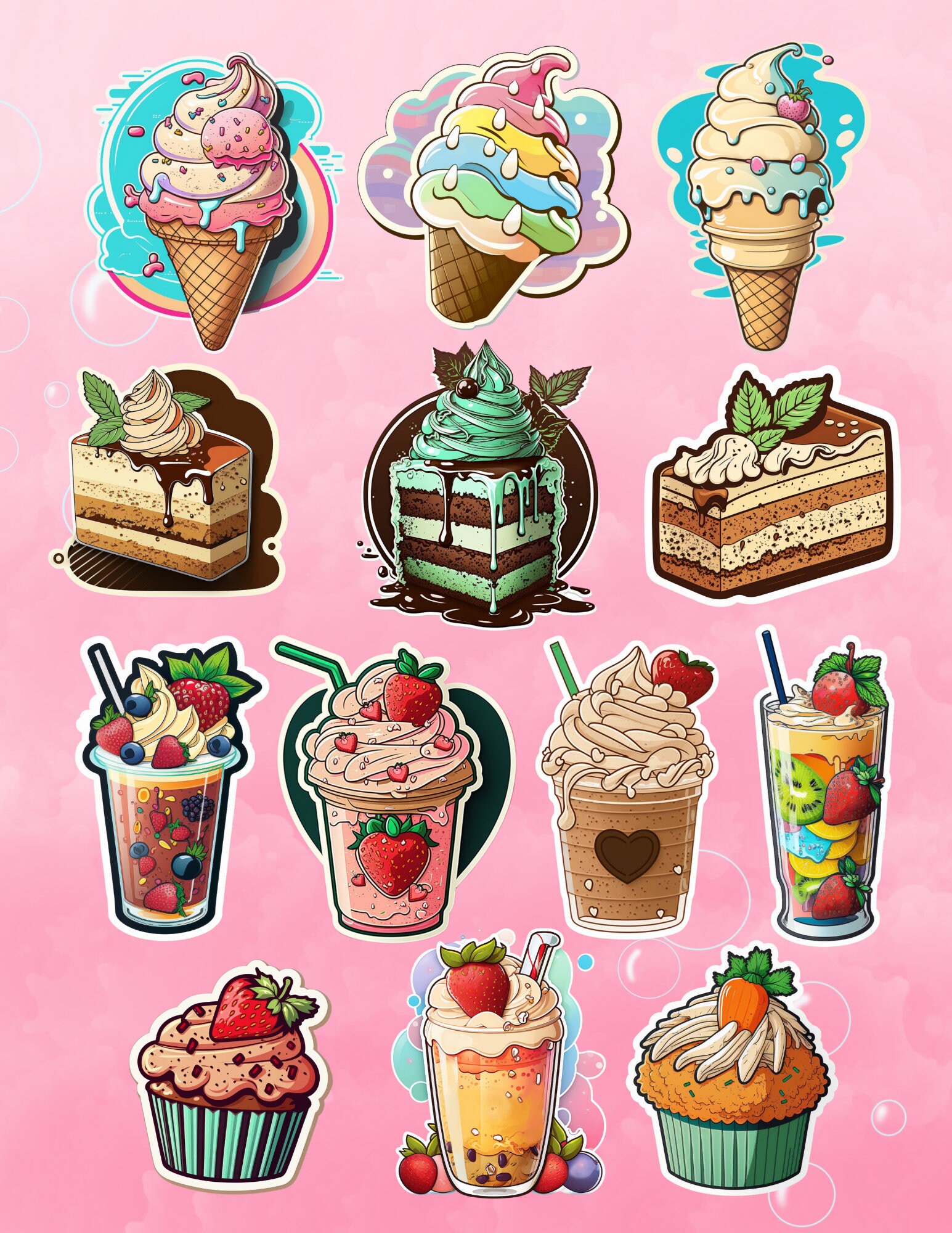 Digital Cute Food Sticker Set: 25 Adorable Pngs for Your Creative ...