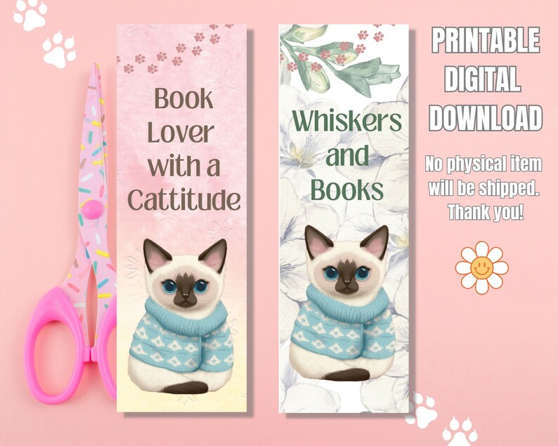 Cat Bookmark Printable, Printable Cat Bookmark Digital Download ...