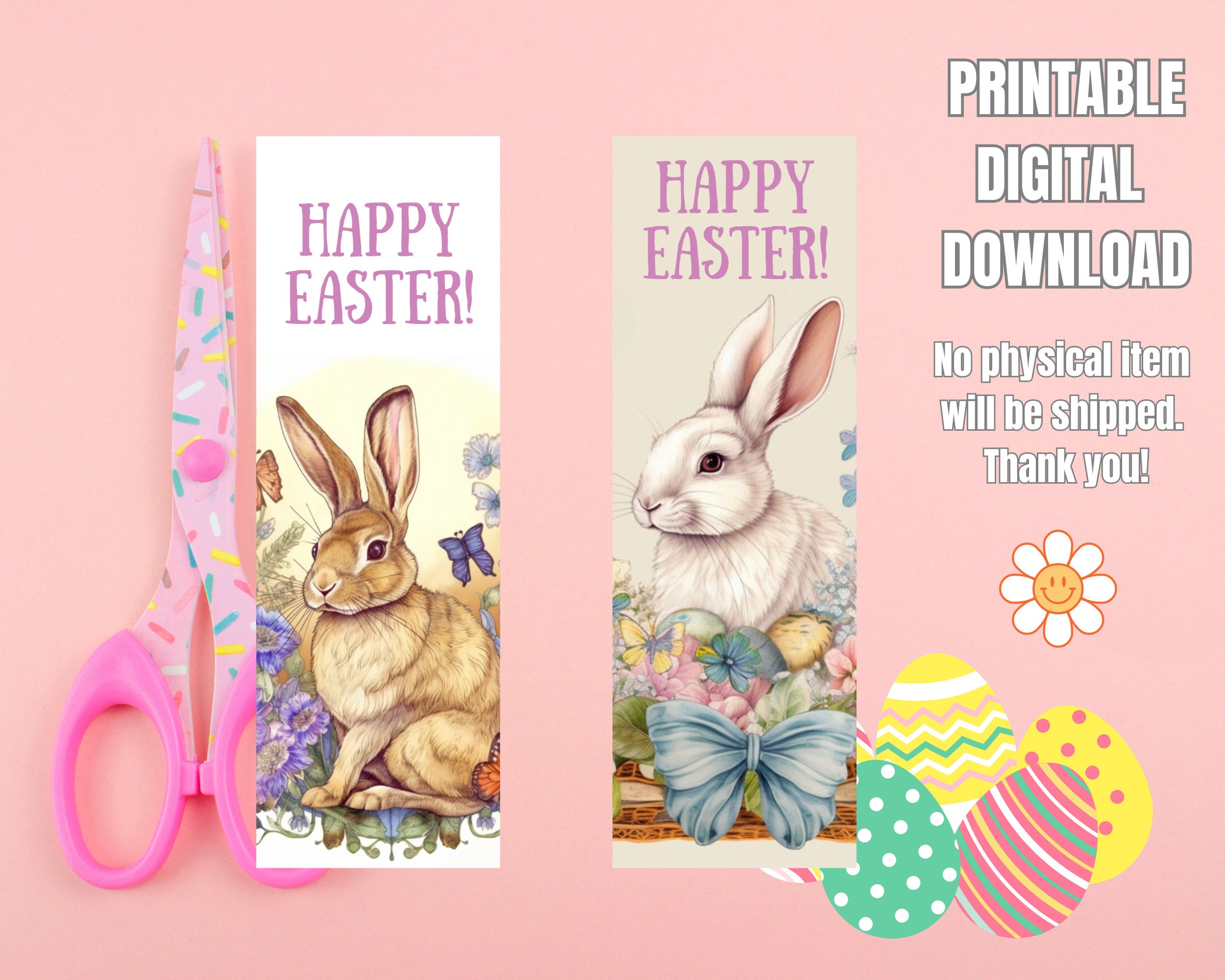 Cute Easter Bunnies Bookmarks Printable, Bookmark Digital Download ...