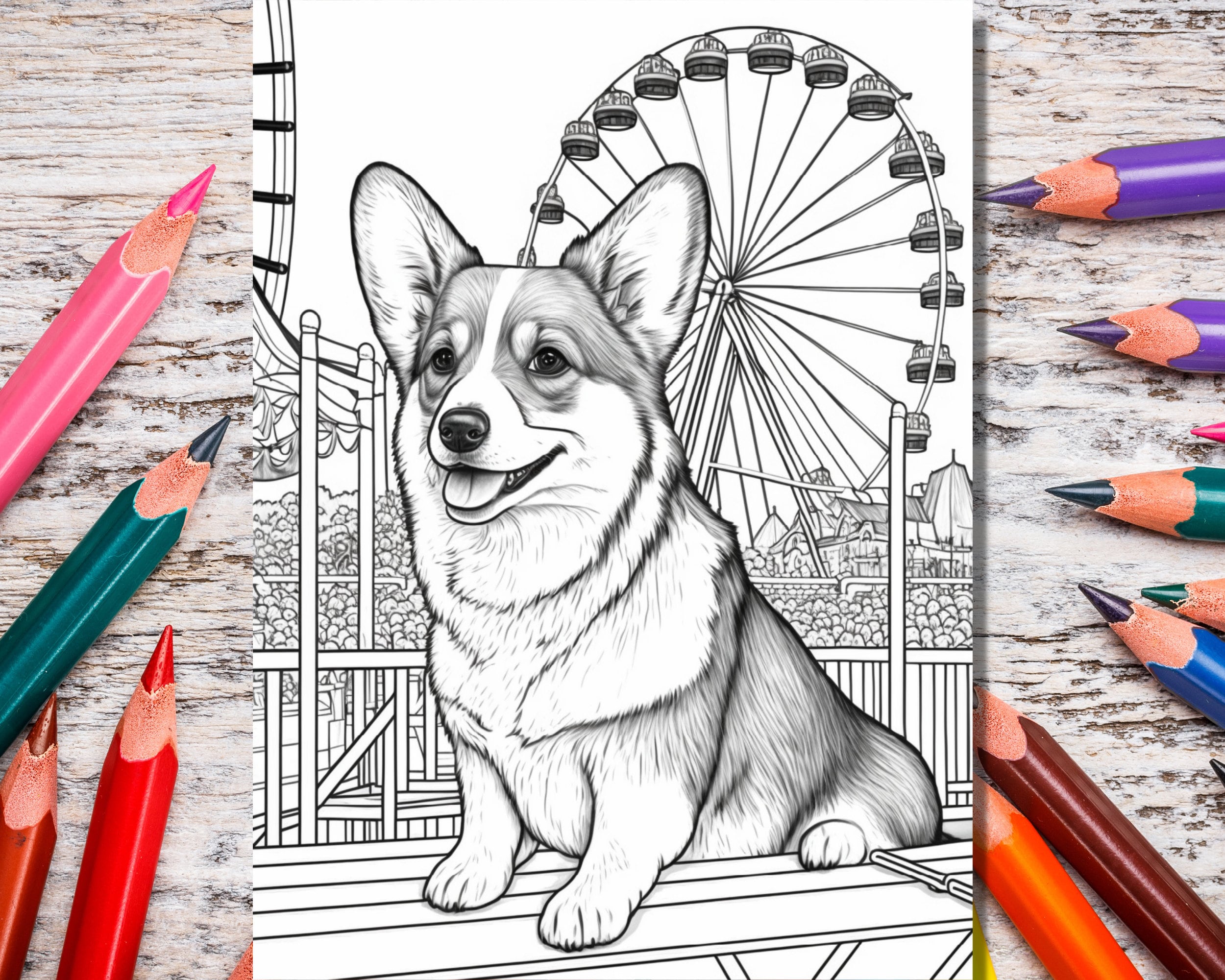 Printable Cute Corgi Coloring Page - Adult Coloring Page, Kids Coloring ...