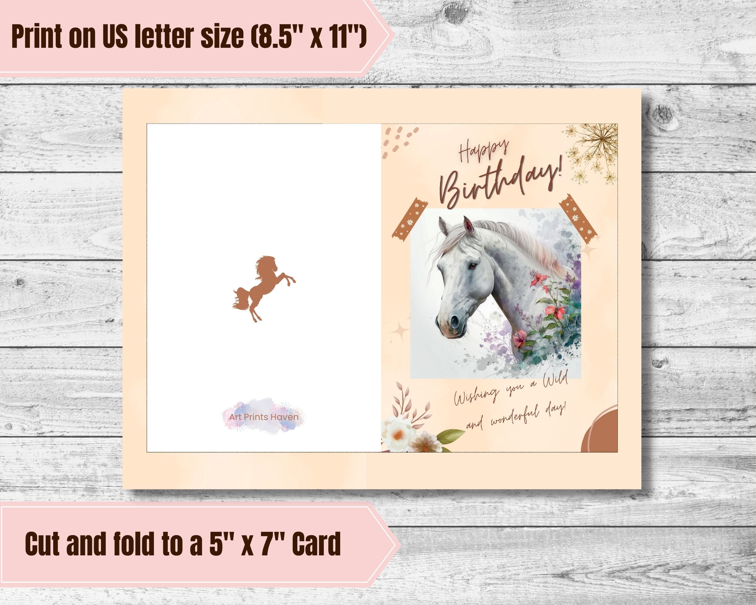 Printable Horse Happy Birthday Card - Instant Digital Download, Horse ...