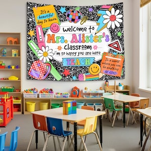 Classroom Decor, Custom Composition Notebook Welcome Teachers Name ...