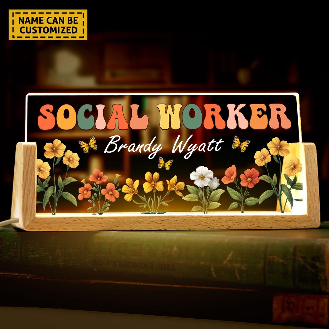 Personalized Social Worker Acrylic Desk Plaque LED Light, Teacher ...