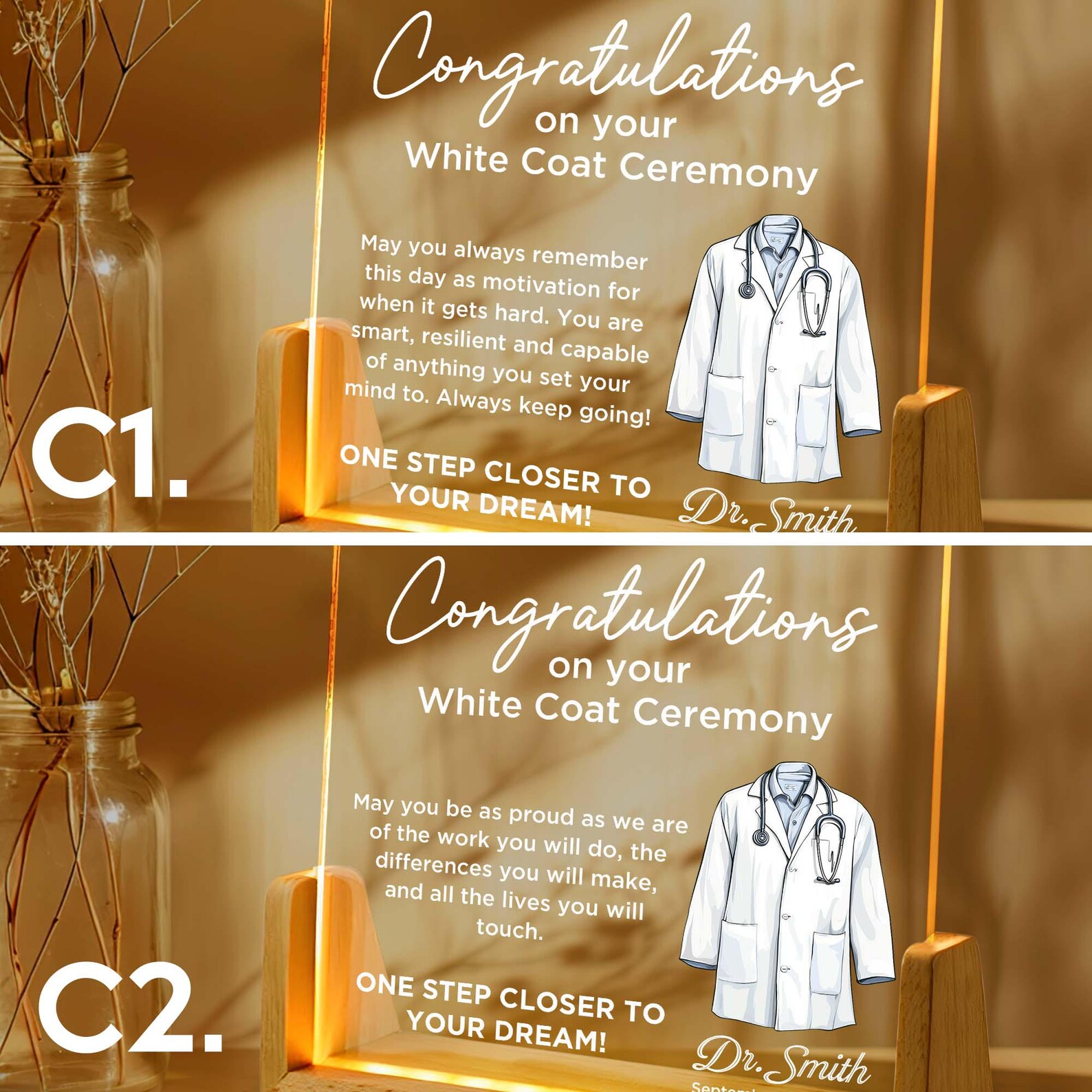 Custom White Coat Ceremony Acrylic LED Night Light,gift for Future ...
