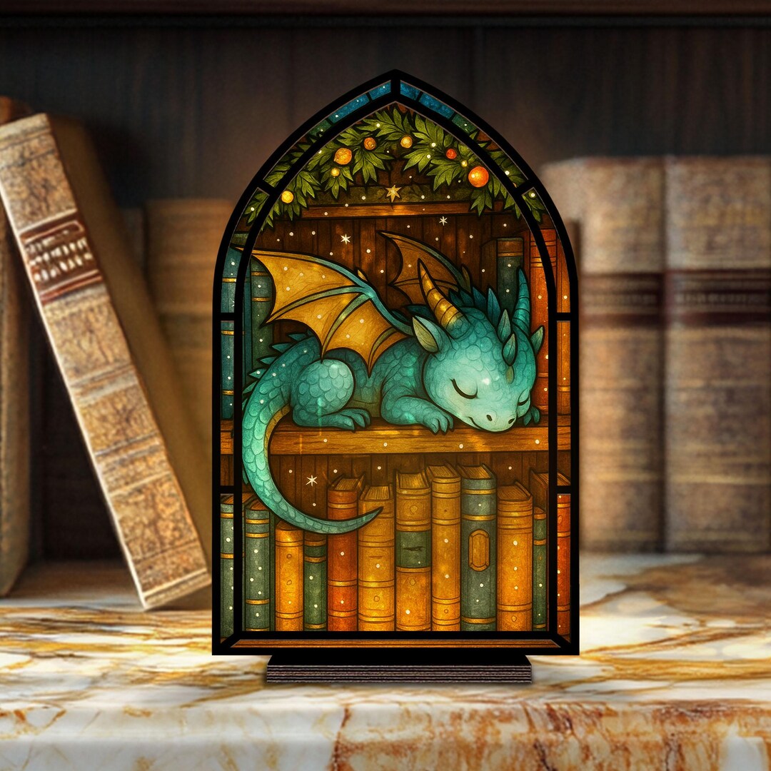 Book Dragon Suncatcher Candle Holder Dragon Book Nook Dragon Library ...