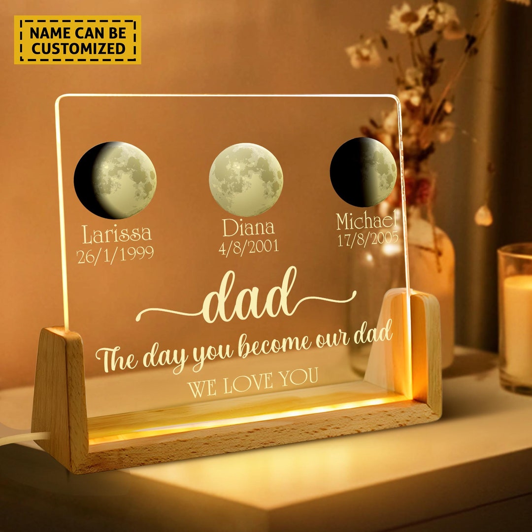 Custom Moon Phase Crystal Lamp for Dad, Moon Phase by Date Night Light ...