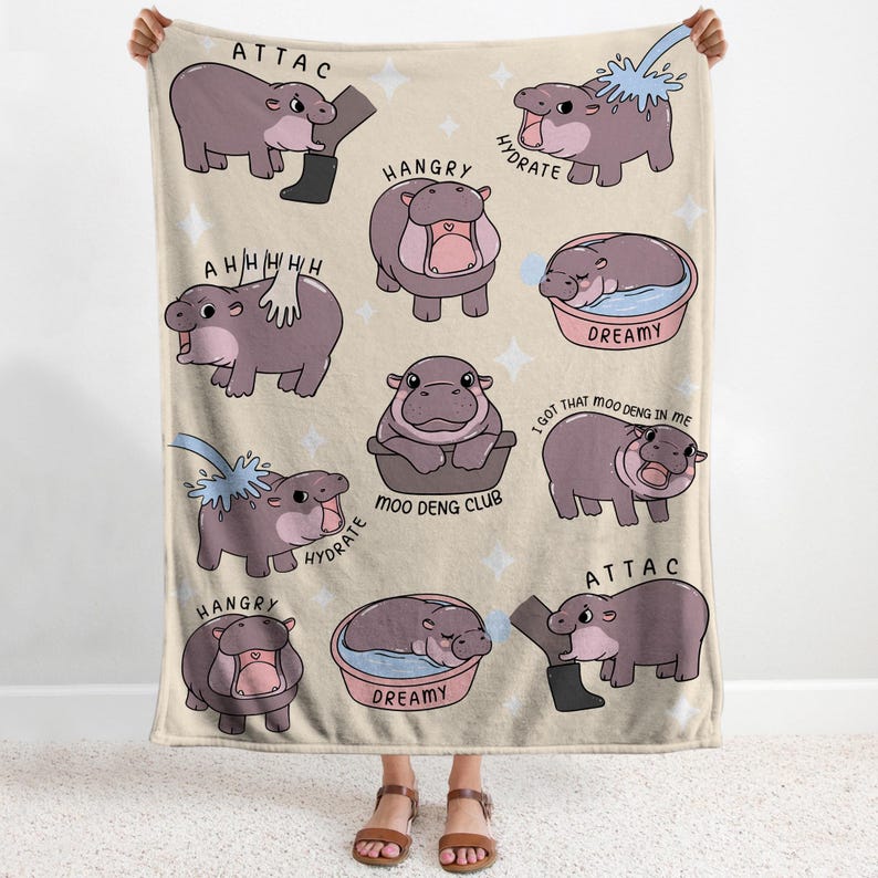 I Love Moo Deng Blanket, Funny Hippo Baby Moo Deng Blanket, Gift for ...