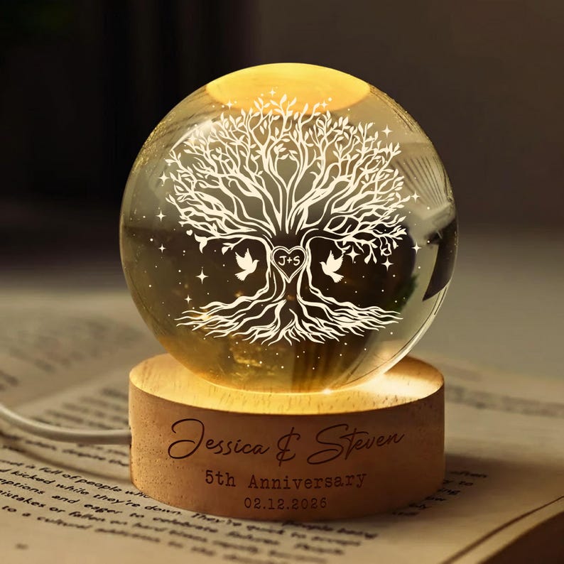 Tree of Love Personalized Couples Crystal LED Ball Light, Custom ...