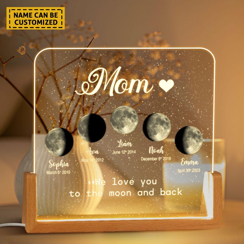 Personalized Moon Phase by Date Gift, Custom Mom Moons Phase Night ...