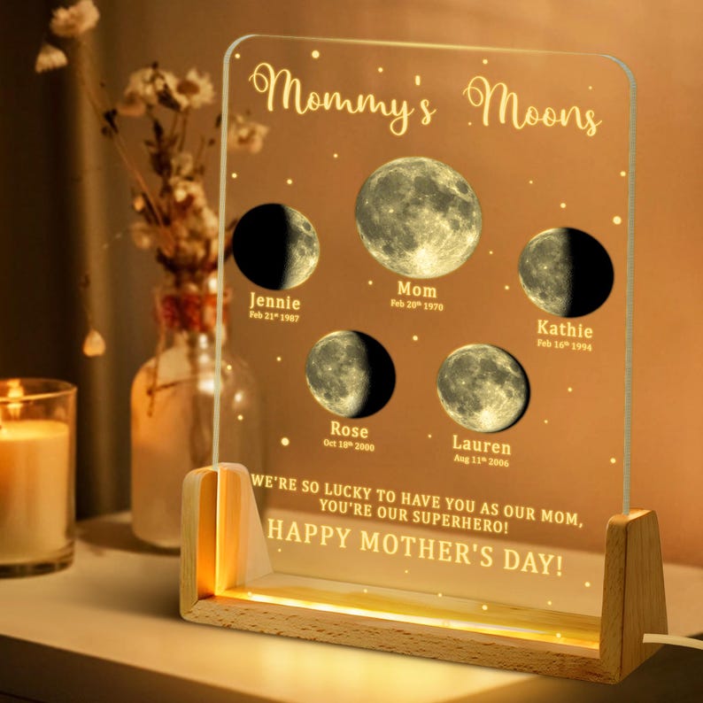 Personalized Moon Phase by Date Gift, Personalised Mom Moon Phase Lamp ...