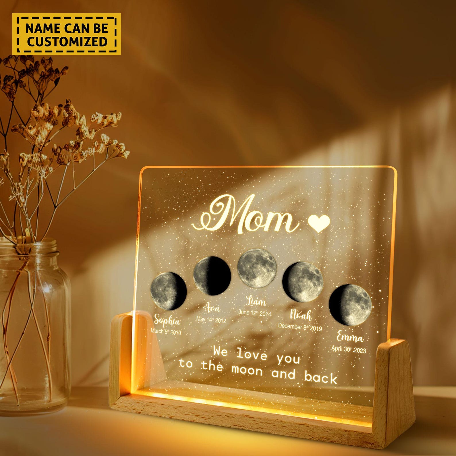 Personalized Moon Phase by Date Gift, Custom Mom Moons Phase Night ...