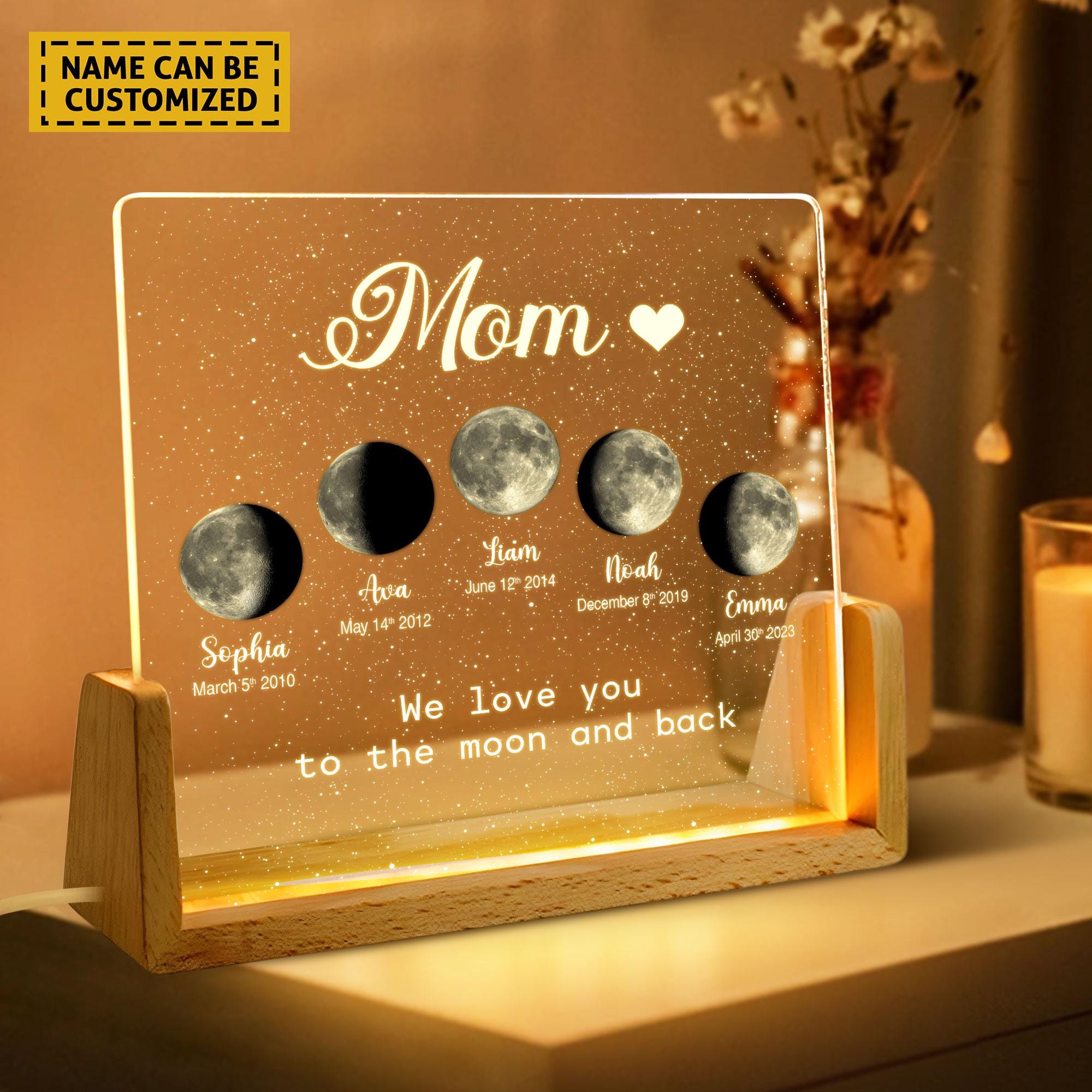 Personalized Moon Phase by Date Gift, Custom Mom Moons Phase Night ...