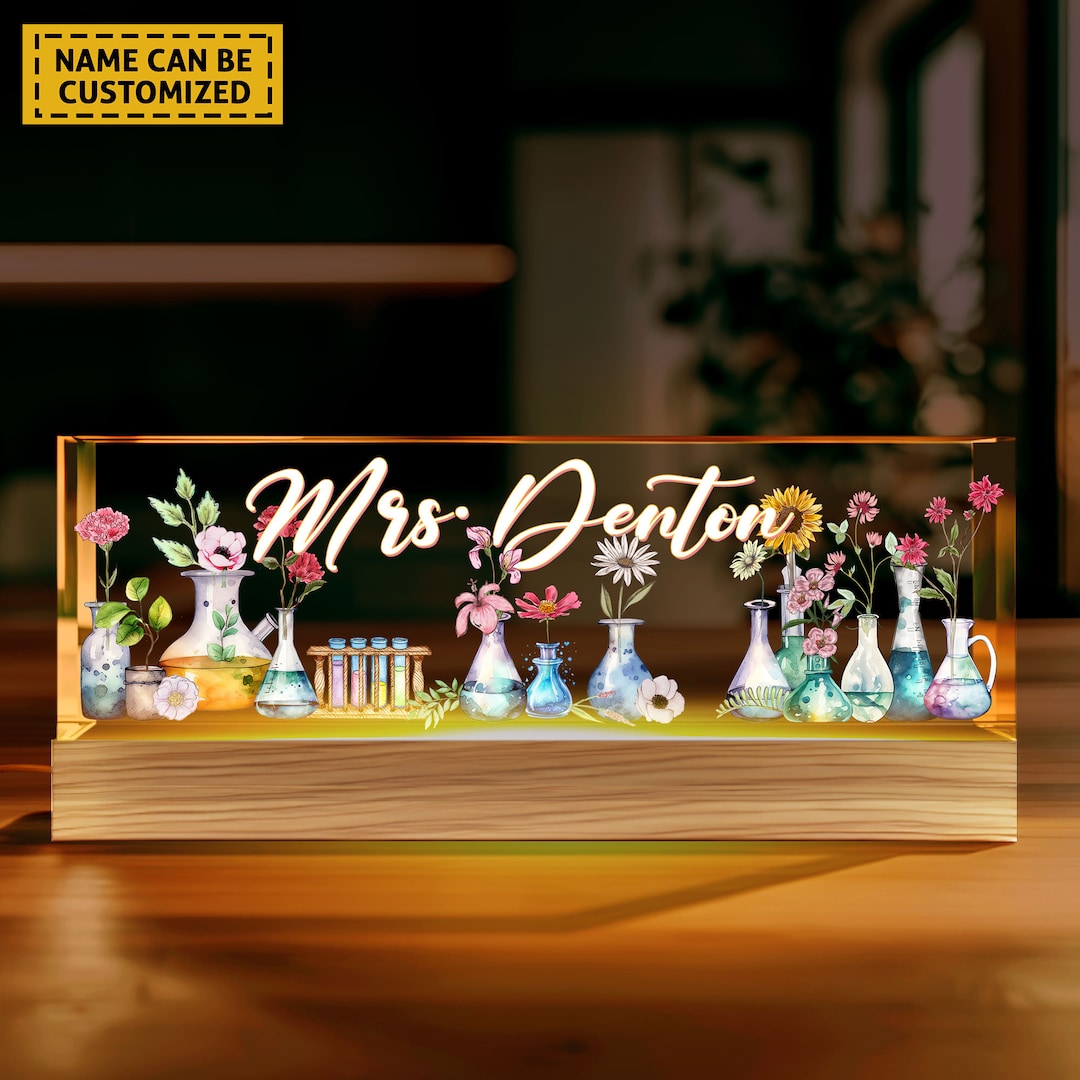 Custom Chemistry Teacher Desk Name Plate Personalized Chemist LED Light ...