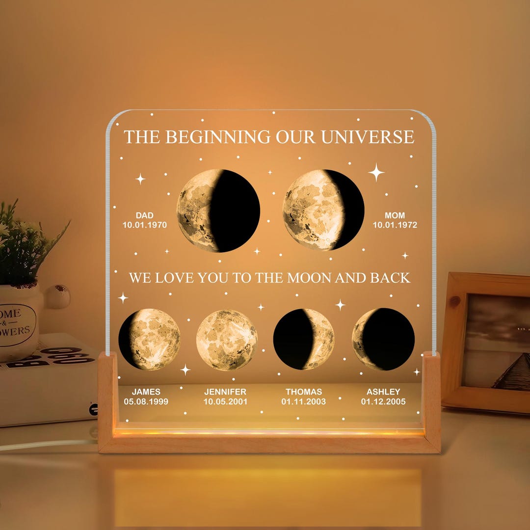 Custom Moons Phase LED Night Light, Personalized Moons Phase With Kids ...