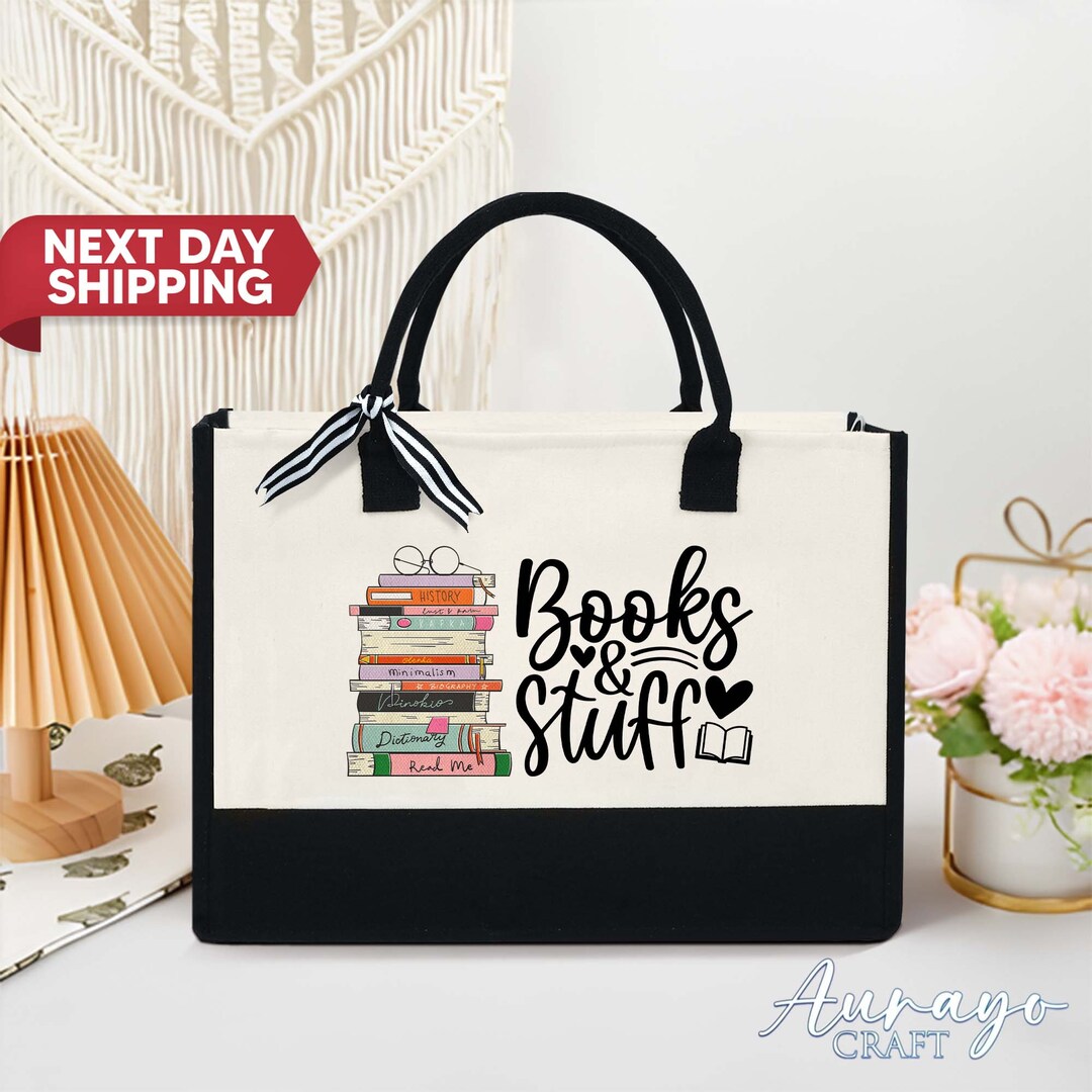 Books Stuff Tote Bag, Bookworm Gift, Book Quotes Party Gift, Book Lover ...