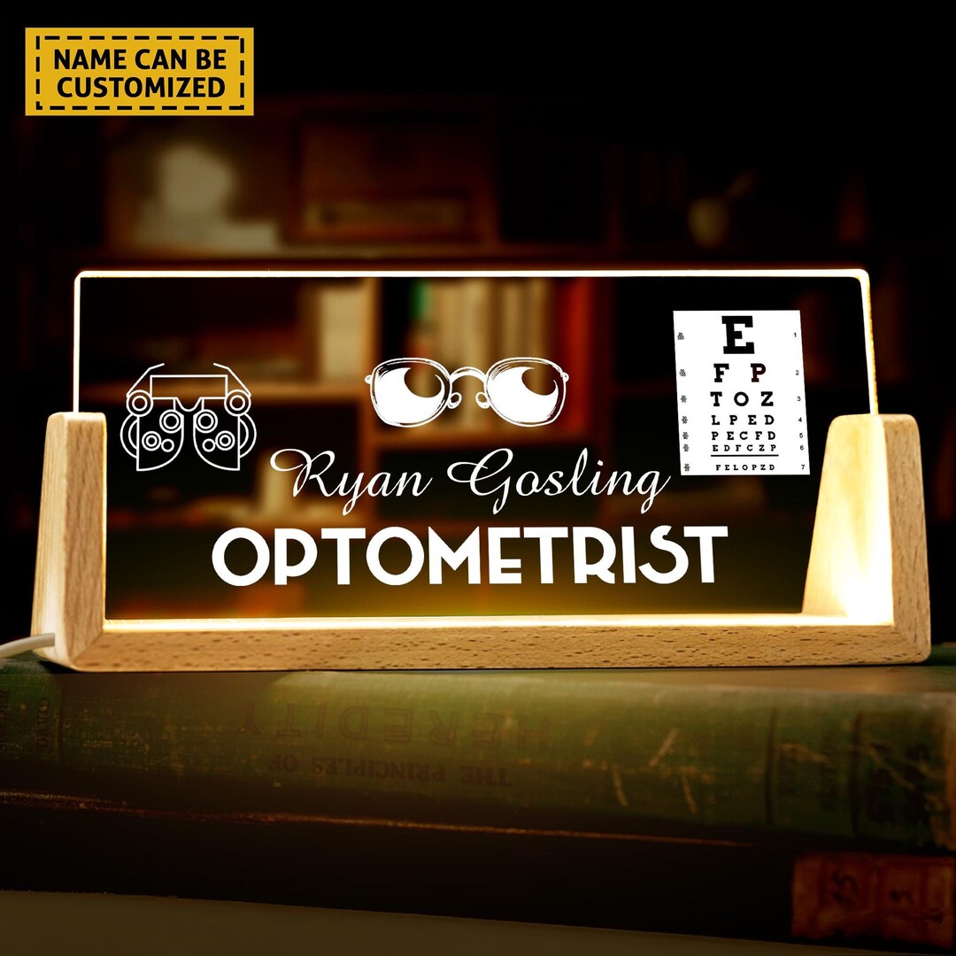 Custom Optometry Desk Name Plate Gift LED Light Wooden Base Acrylic ...